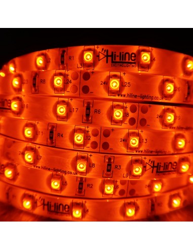 Amber LED Strip 5m roll | 24V | 4.8W/m | IP54/65 | 8mm wide | SMD3528